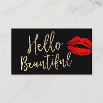 Hello Beautiful Makeup Artist Gold Typography Business Card | Zazzle