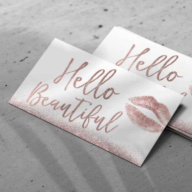Hello Beautiful Makeup Artist Rose Gold Typography Business Card | Zazzle