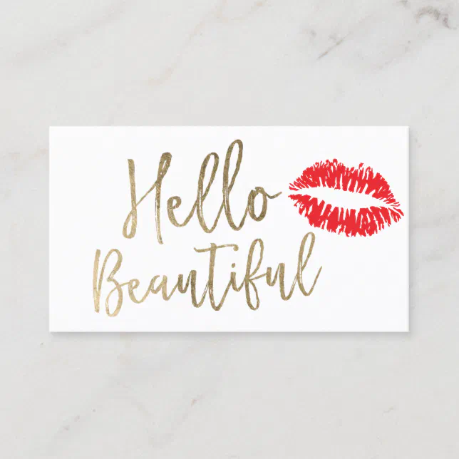 Hello Beautiful Red Lipstick Kiss Makeup Artist Business Card | Zazzle