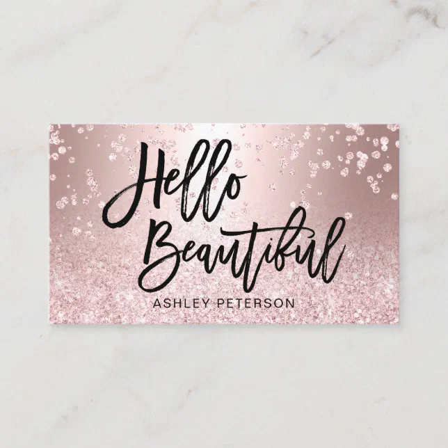Hello beautiful rose gold glitter metal confetti business card | Zazzle