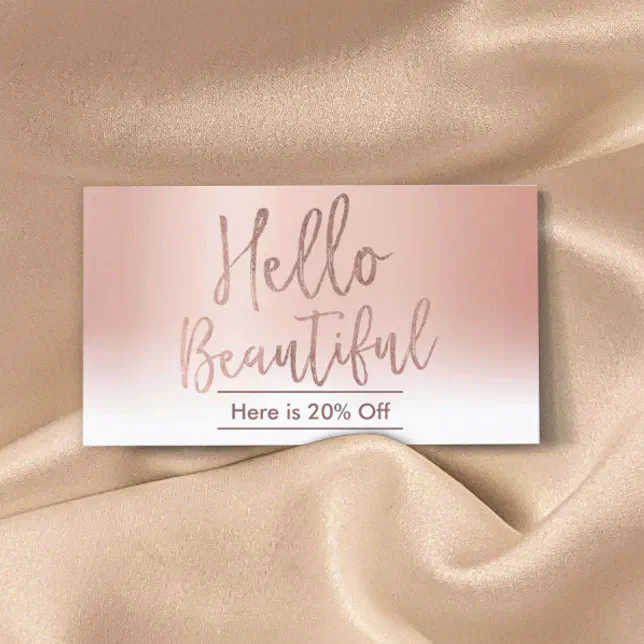 Hello Beautiful Rose Gold Pastel Salon Referral | Zazzle