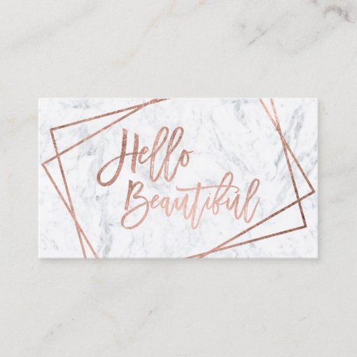 Hello beautiful rose gold script geometric marble business card | Zazzle