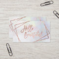 Hello beautiful rose gold script geometric pearl business card | Zazzle
