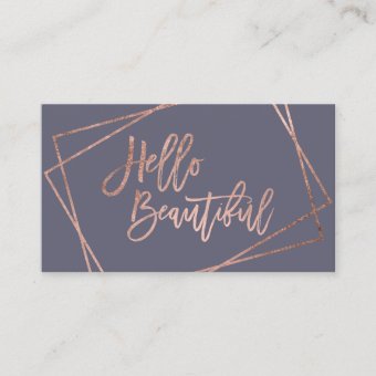 Hello beautiful rose gold script geometric purple business card | Zazzle