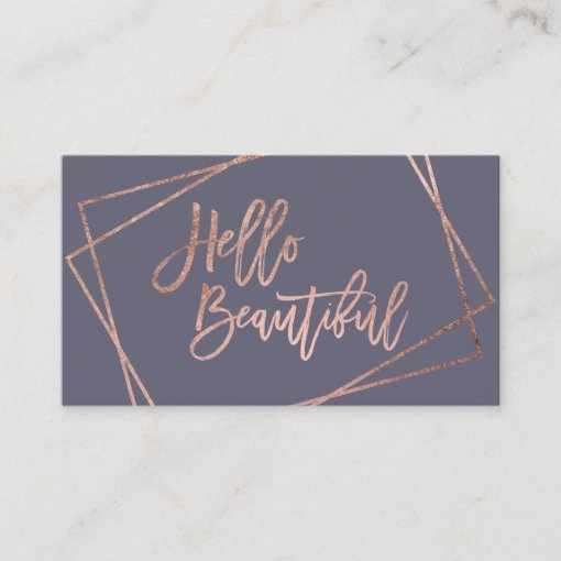 Hello beautiful rose gold script geometric purple business card | Zazzle