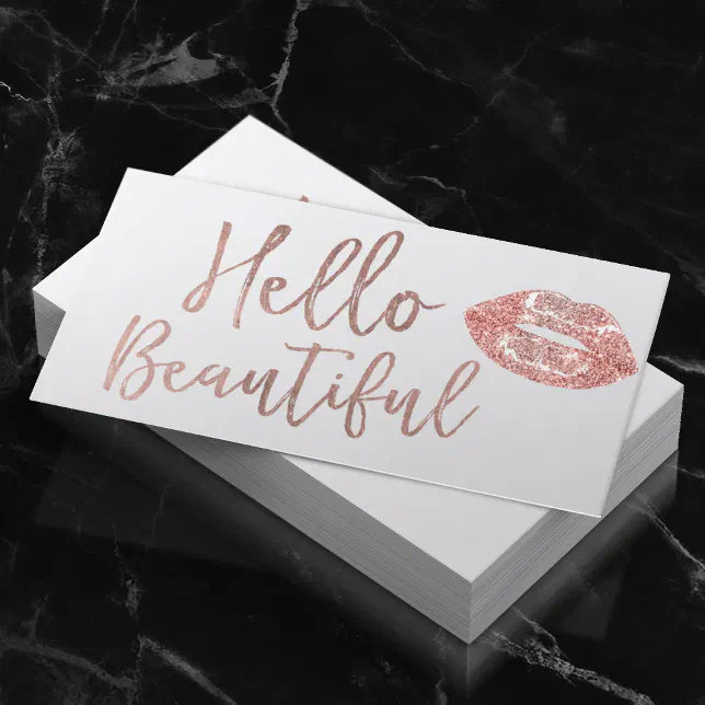 Hello Beautiful Rose Gold Typography Makeup Artist Business Card | Zazzle