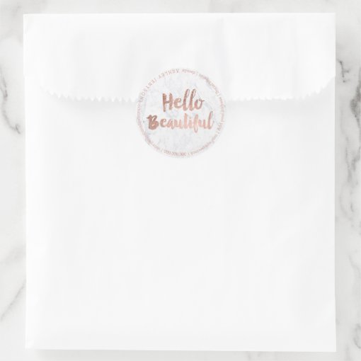 Hello beautiful rose gold typography marble classic round sticker | Zazzle