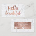 Hello beautiful rose gold typography white marble business card | Zazzle