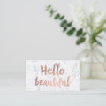Hello beautiful rose gold typography white marble business card | Zazzle