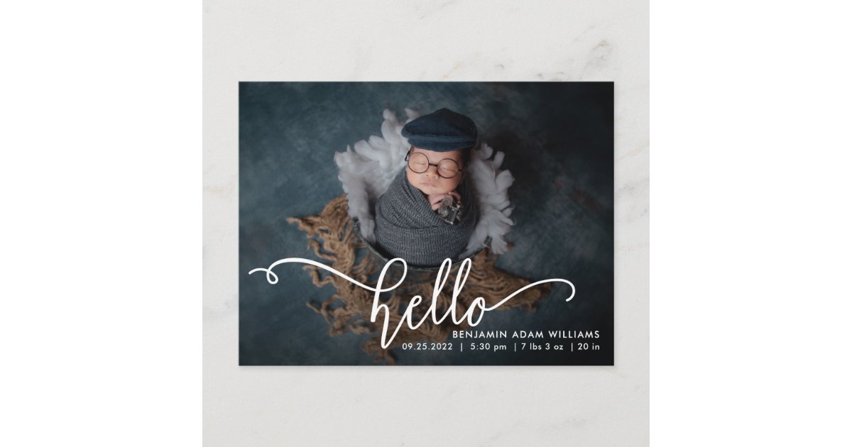 Hello Birth Announcement & Thank You Postcard | Zazzle