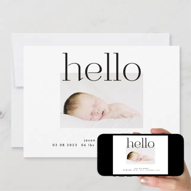 hello | black and white modern simple minimalistic announcement | Zazzle