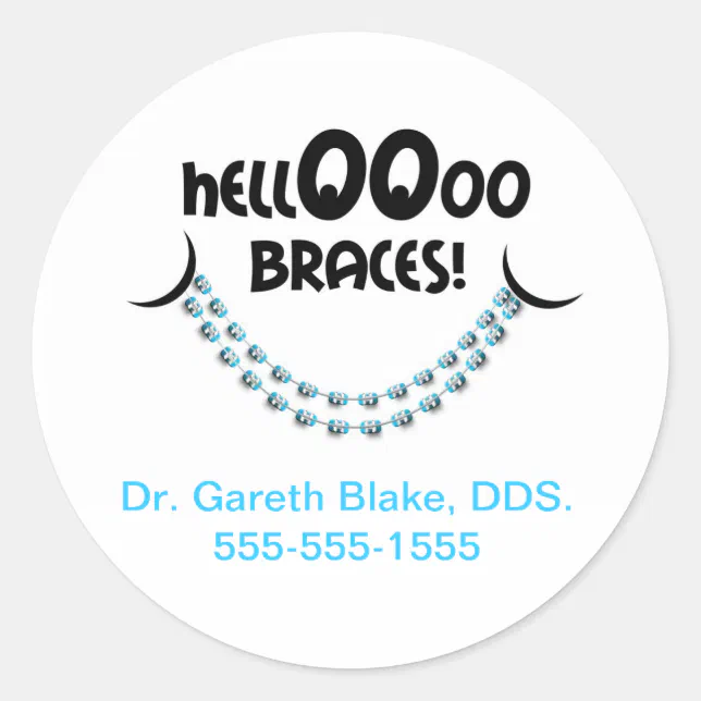 Hello Braces Blue Orthodontist Patient Custom Classic Round Sticker ...