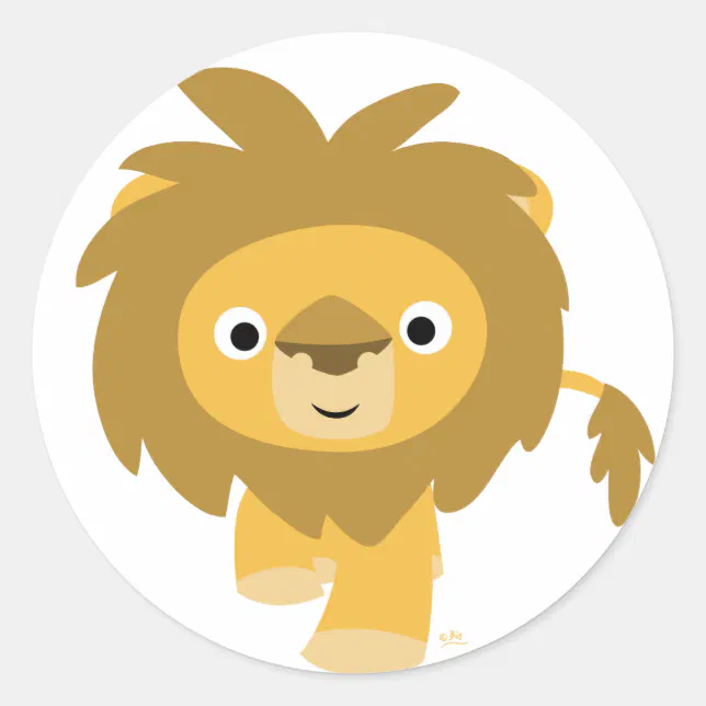 Hello!! Cartoon Lion round sticker | Zazzle