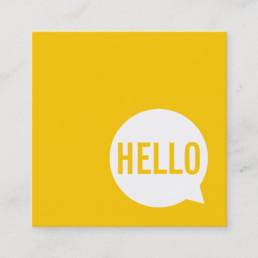 Hello | Casual Modern White & Yellow Speech Bubble Square Business Card ...