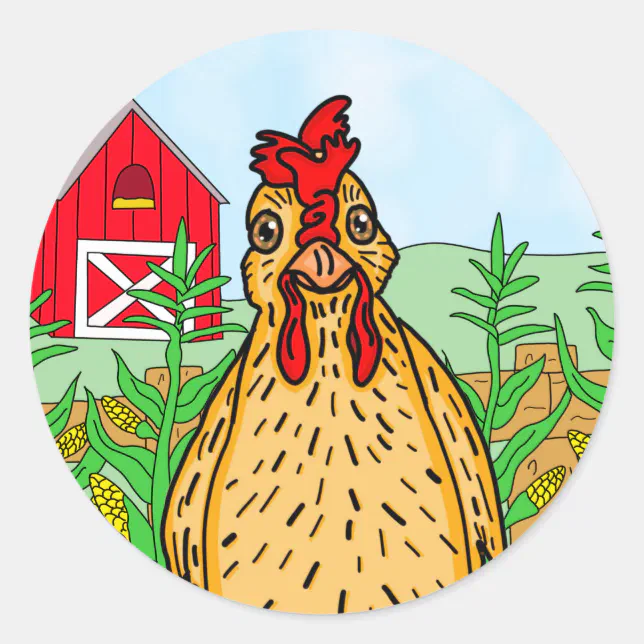 Hello Chicken | Cute Cartoon Drawing Classic Round Sticker | Zazzle