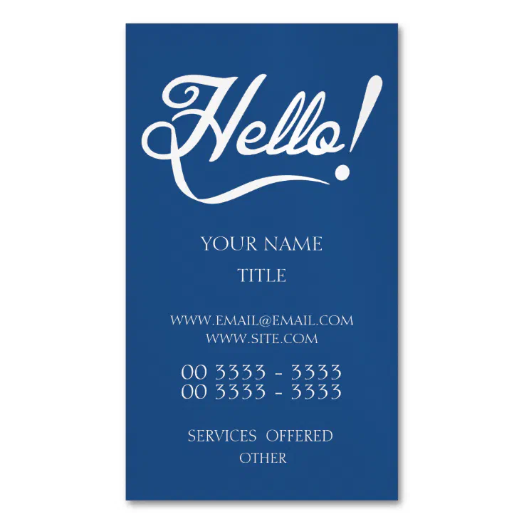 Hello Classic Blue Magnetic Business Card | Zazzle