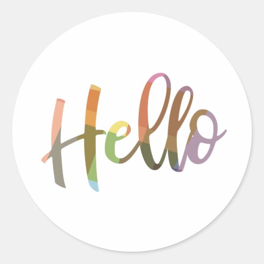 Hello Colorful Word Art Script Lettering Design Classic Round Sticker ...
