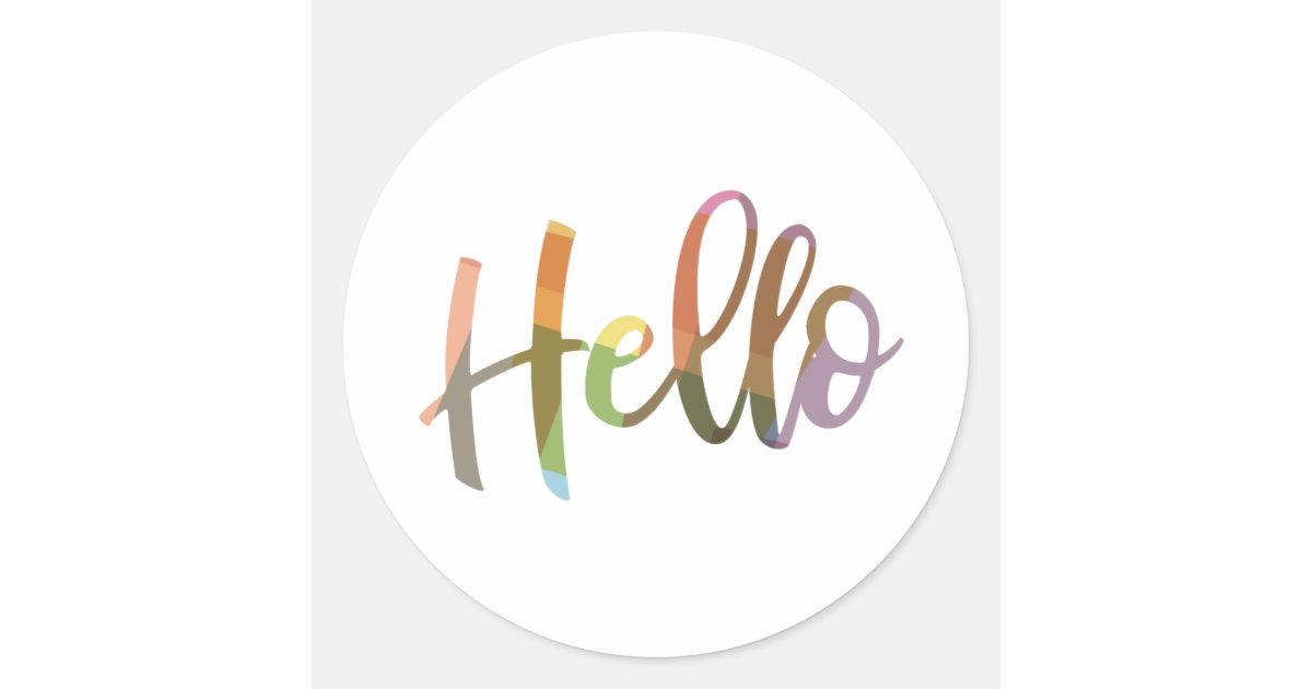 Hello Colorful Word Art Script Lettering Design Classic Round Sticker ...