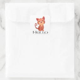 Hello Cute Kitten Cat Orange Tabby Kitty Love Square Sticker | Zazzle