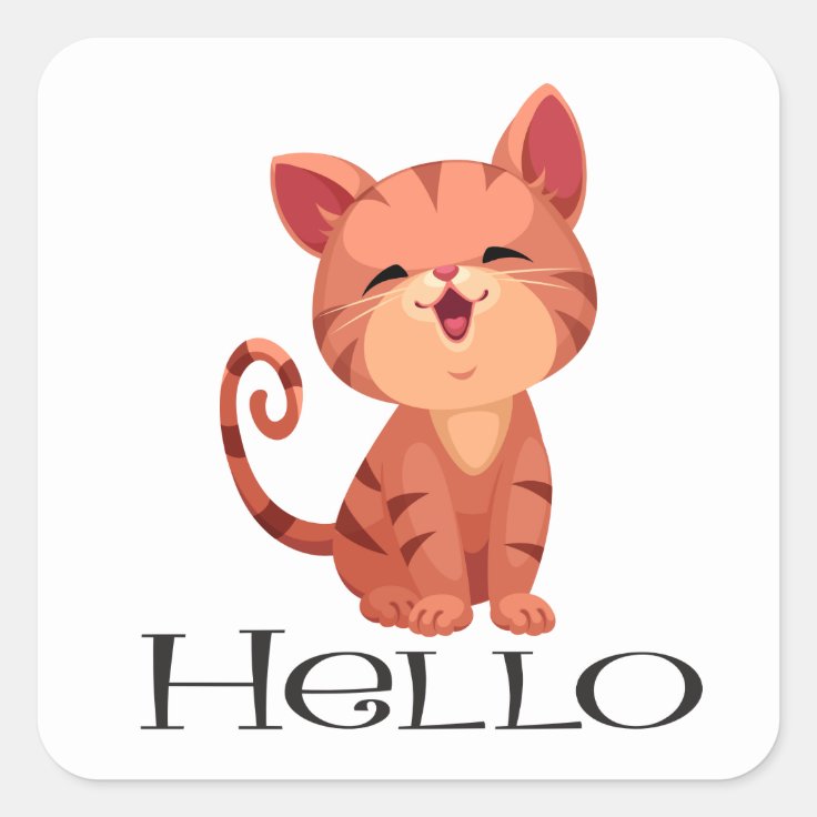 Hello Cute Kitten Cat Orange Tabby Kitty Love Square Sticker | Zazzle