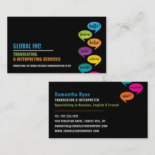Hello Design, Translator & Interpreter Business Card | Zazzle