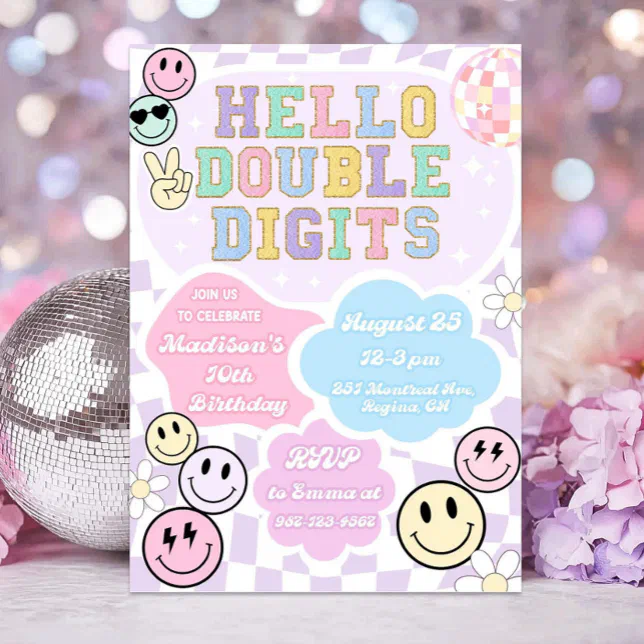 Hello Double Digits Birthday Invitation Template | Zazzle