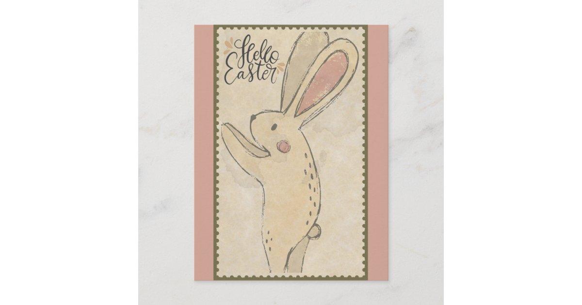 Hello Easter Cute Bunny Rabbit Postcard | Zazzle
