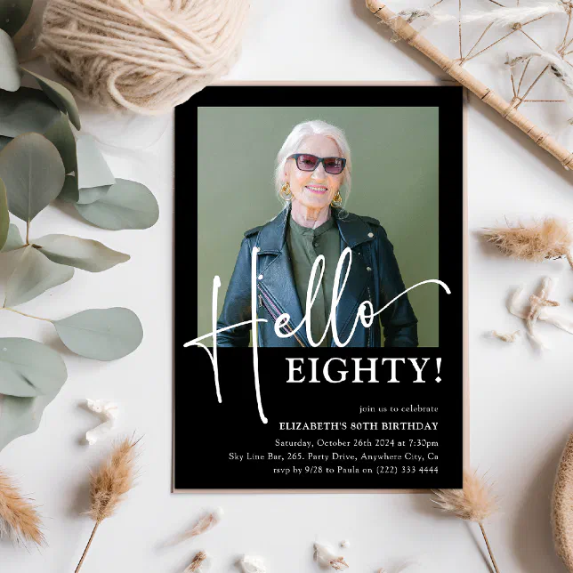 Hello EIGHTY! Minimal 80th Birthday Party Invitation | Zazzle