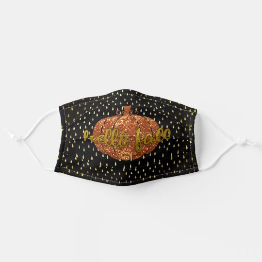 Hello Fall Autumn Glitter Pumpkin + Metallic Gold Adult Cloth Face Mask ...