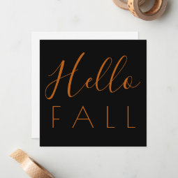 Hello Fall Black Minimalist Typography Autumn Note Card | Zazzle
