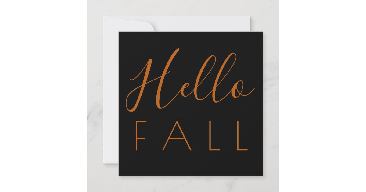 Hello Fall Black Minimalist Typography Autumn Note Card | Zazzle