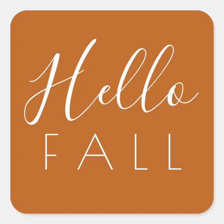 Hello Fall Orange Minimalist Autumn Square Sticker | Zazzle