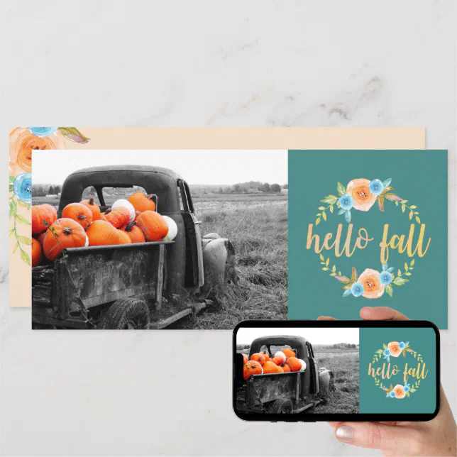 Hello Fall Watercolor Photo Greeting Card | Zazzle