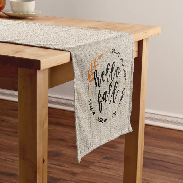 Hello Fall Wreath Rustic Short Table Runner | Zazzle