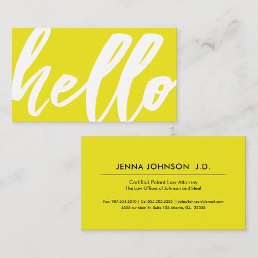 Hello | Fancy Script Sunshine Yellow Business Card | Zazzle