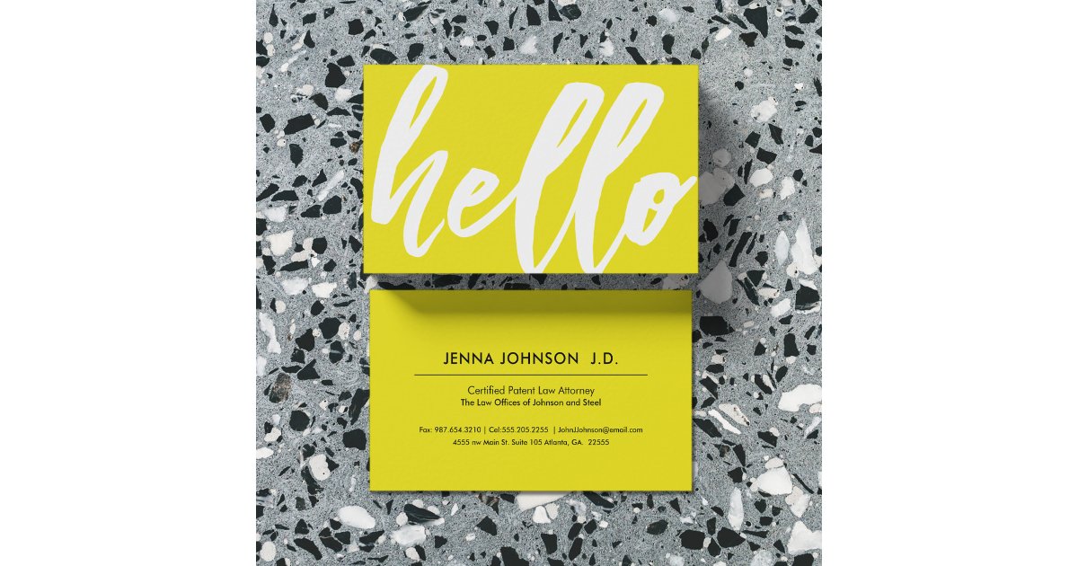 Hello | Fancy Script Sunshine Yellow Business Card | Zazzle