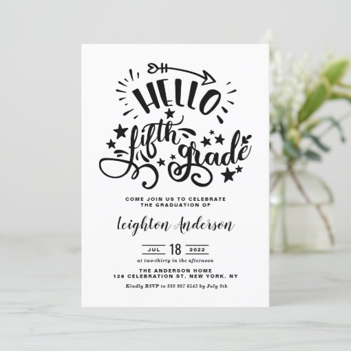 Hello Fifth Grade | Black Fourth Grade Graduation Invitation | Zazzle
