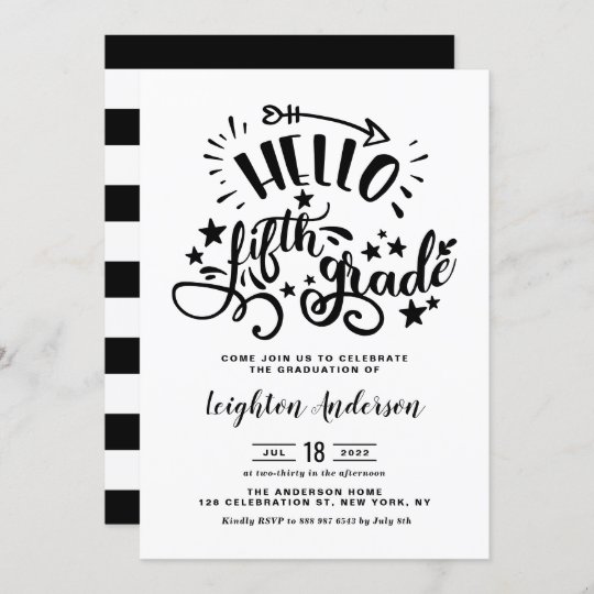 Hello Fifth Grade | Black Fourth Grade Graduation Invitation | Zazzle.com