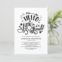 Hello Fifth Grade | Black Fourth Grade Graduation Invitation | Zazzle