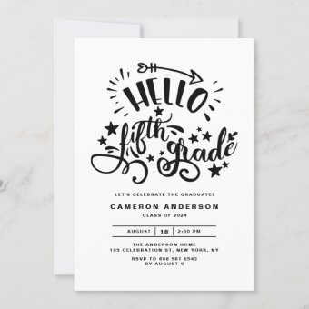 Hello Fifth Grade | Black Fourth Grade Graduation Invitation | Zazzle