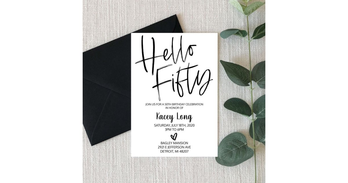 Hello Fifty 50th Birthday Invitation | Zazzle