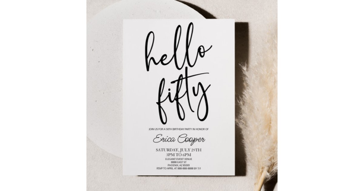 Hello Fifty Minimal Elegant 50th Birthday Party Invitation | Zazzle