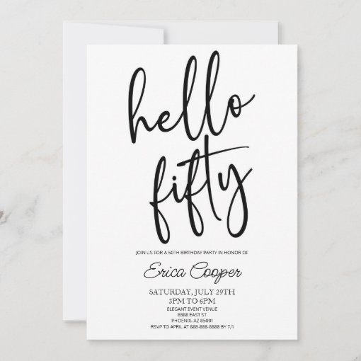 Hello Fifty Minimal Elegant 50th Birthday Party Invitation | Zazzle