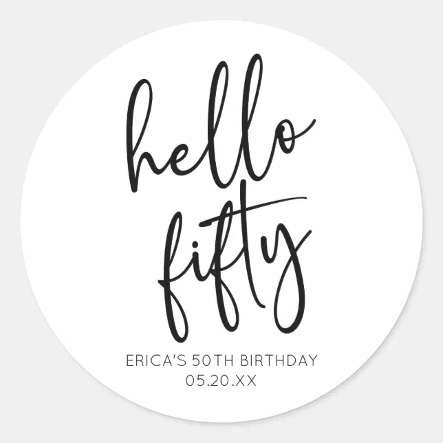 Hello Fifty Minimalist 50th Birthday Party Classic Round Sticker | Zazzle