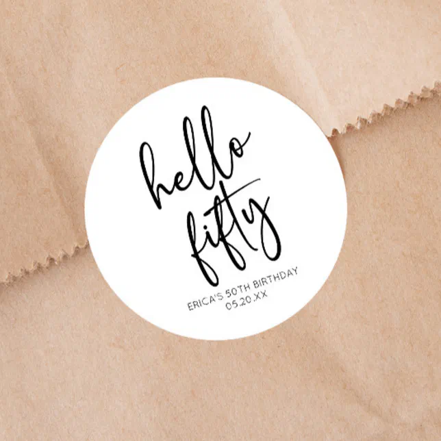 Hello Fifty Minimalist 50th Birthday Party Classic Round Sticker | Zazzle