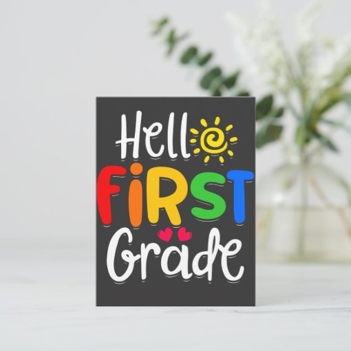 Hello First Grade 1st Grade Back to School Kid Postcard | Zazzle