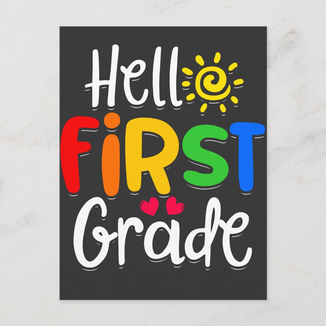 Hello First Grade 1st Grade Back to School Kid Postcard | Zazzle