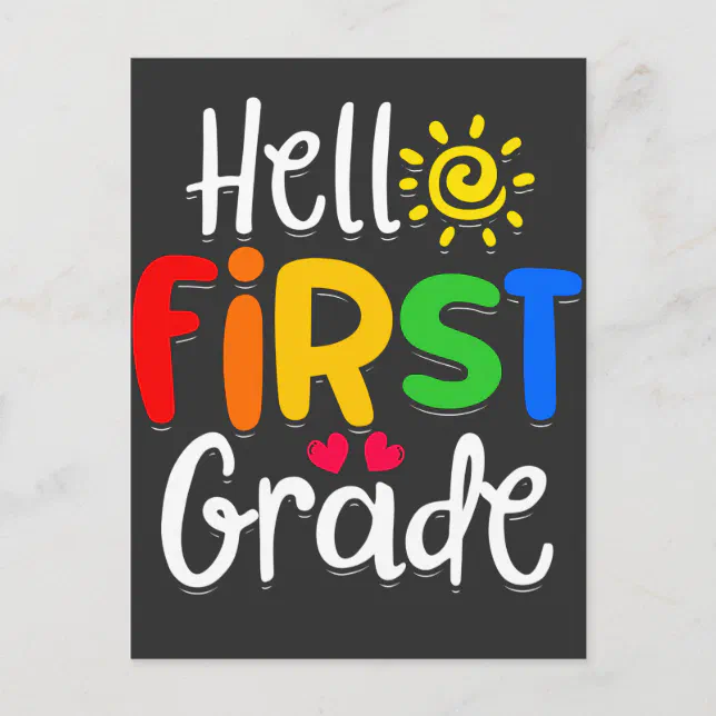 Hello First Grade 1st Grade Back to School Kid Postcard | Zazzle