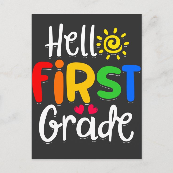 Hello First Grade 1st Grade Back to School Kid Postcard | Zazzle