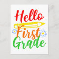 Hello First Grade 1st Grade Back to School Kid Postcard | Zazzle